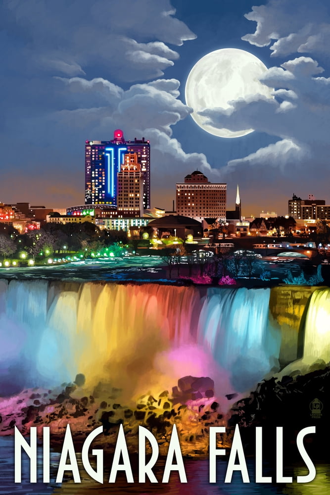 Niagara Falls, New York, American Falls at Night (16x24 Giclee Gallery ...