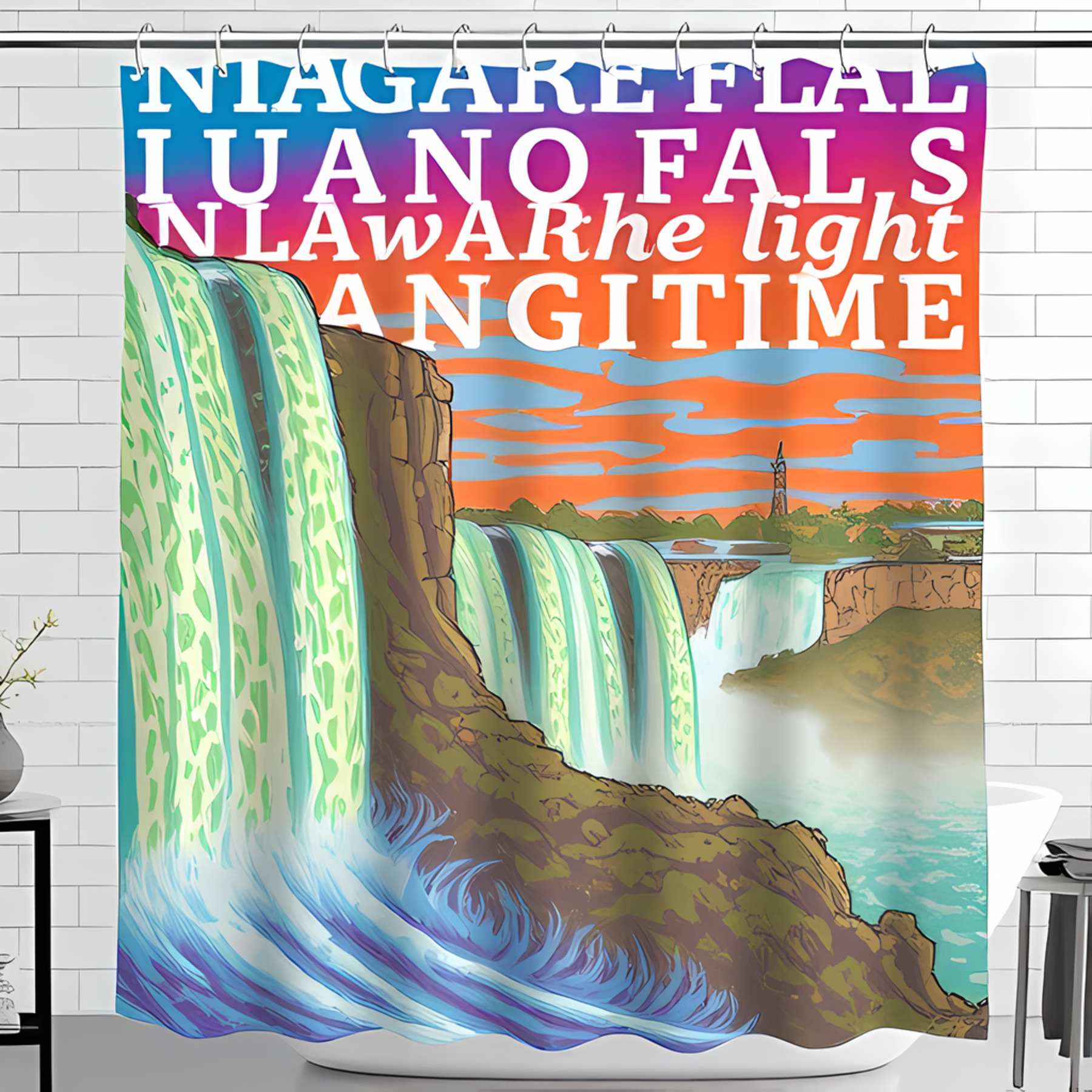Niagara Falls Shower Curtain - Vibrant Sunset Design with Textured ...