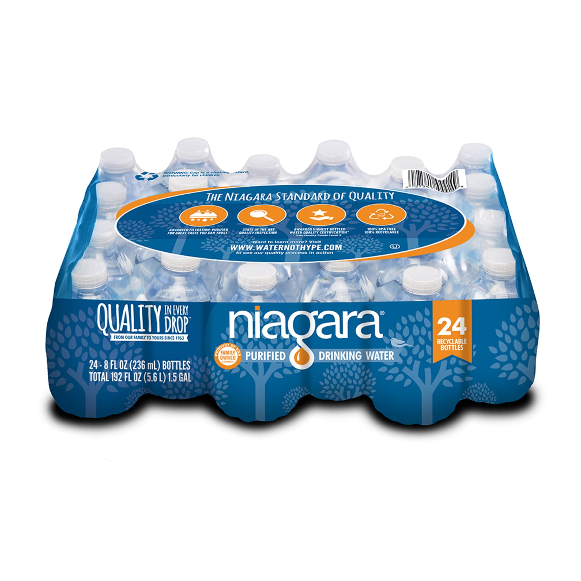 Niagara Purified Drinking Water Bottles, 8 Fl Oz, Pack Of 24 Bottles ...