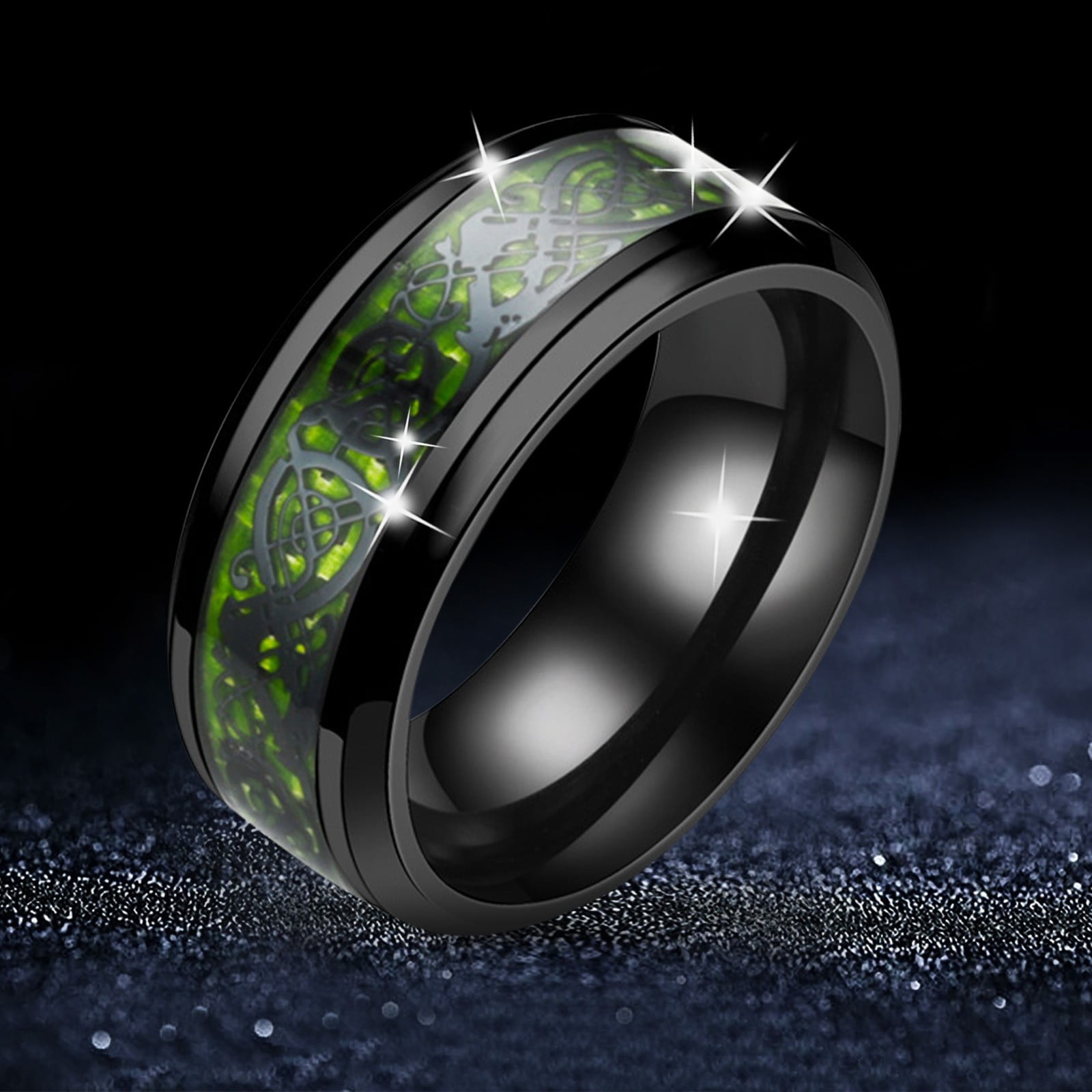 Niahfd Jewelry Titanium Steel Dragon Ring with Silver Golden Dragon ...