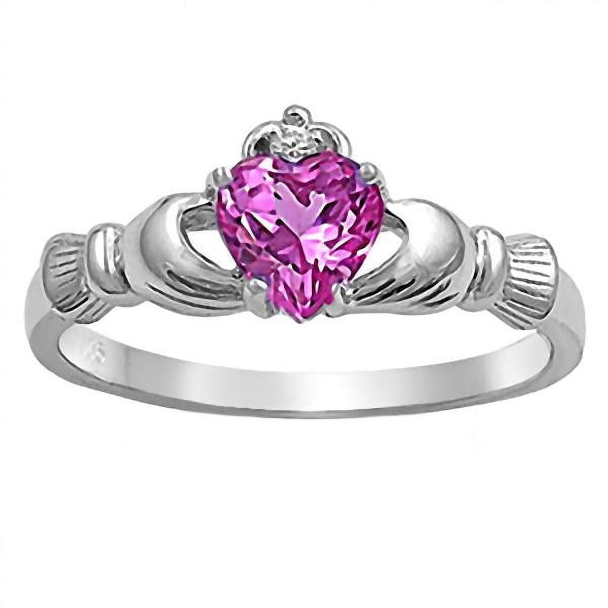 Niam: 0.765ct Heart cut Simulated Pink Tourmaline Ice CZ Claddagh Ring ...