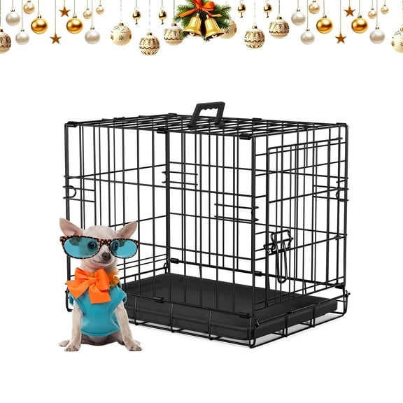 48 inches Large Foldable Metal Dog Crate, Double Door Kennel, Indoor ...