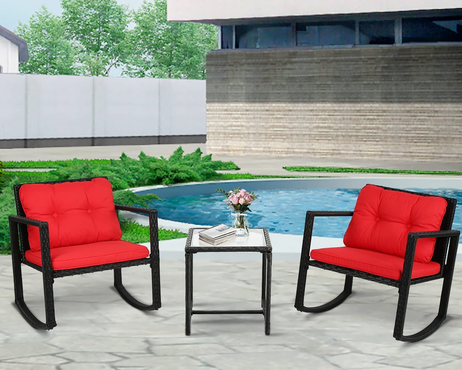 NiamVelo 3 Piece Outdoor Bistro Set Patio Furniture Set Wicker Sofa ...