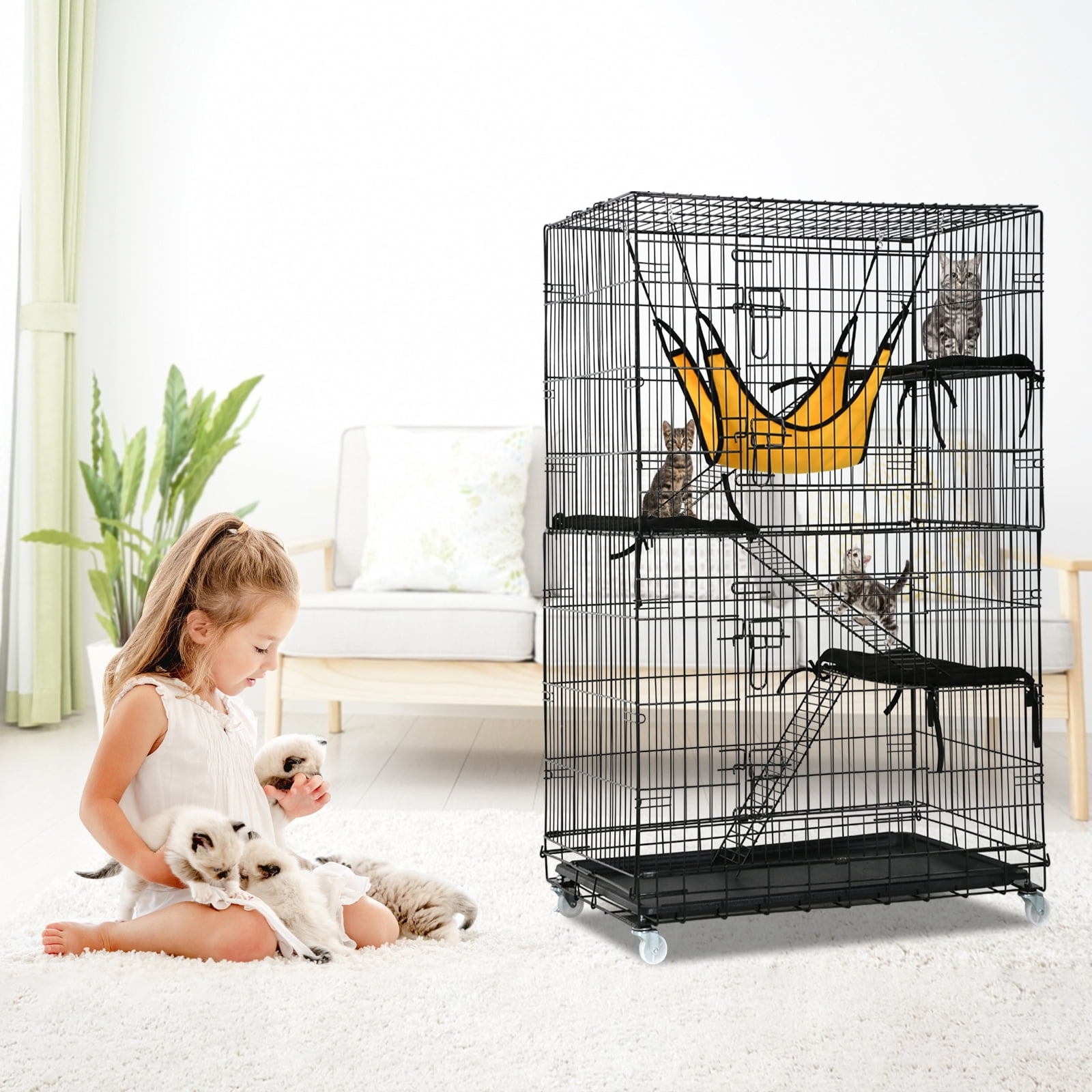 NiamVelo 3-Tier 48 inch Cat Cage Cat Crate Kennel Foldable Pet Playpen ...