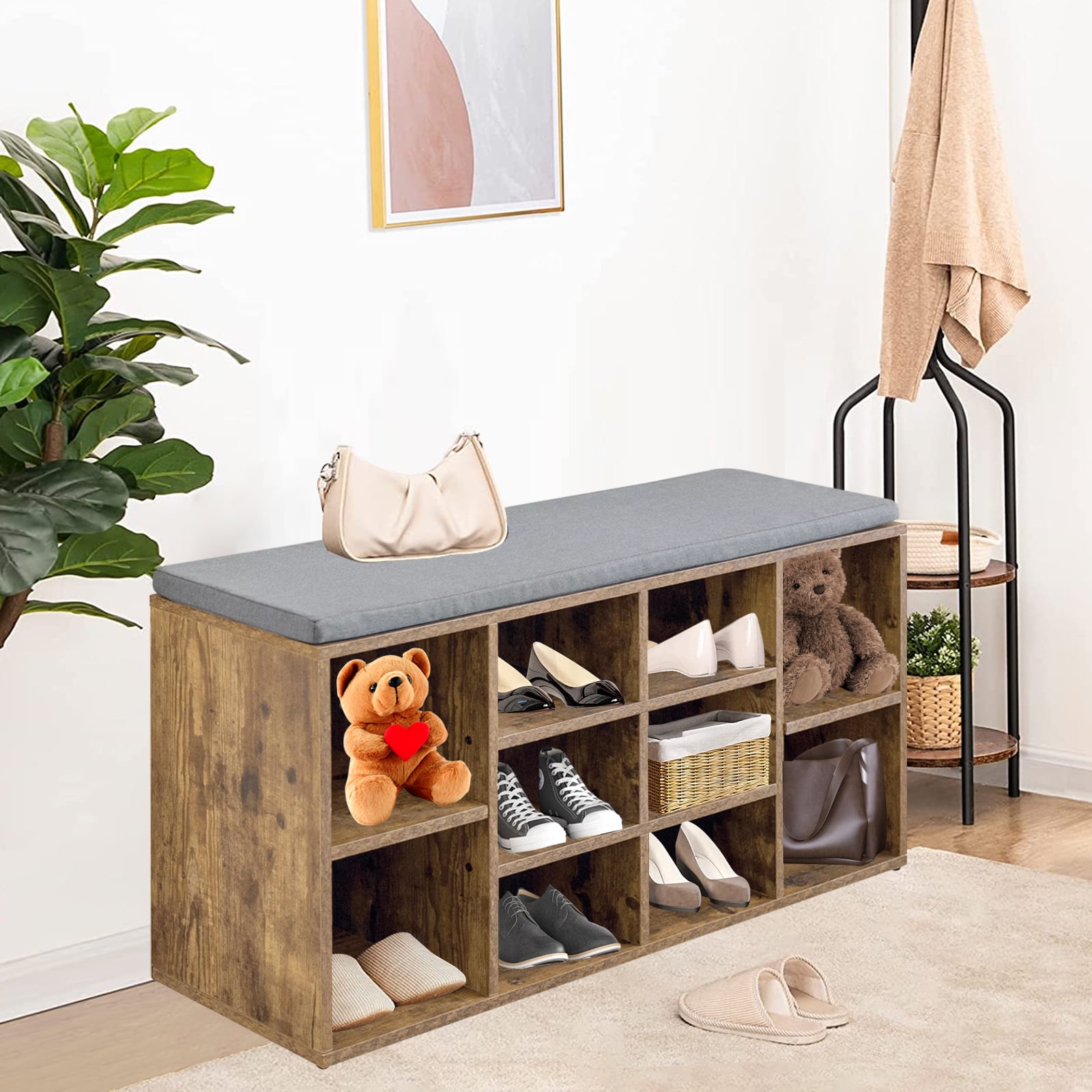 NiamVelo 3-Tier Shoe Bench Shoe Rack with 10 Compartments for Living ...