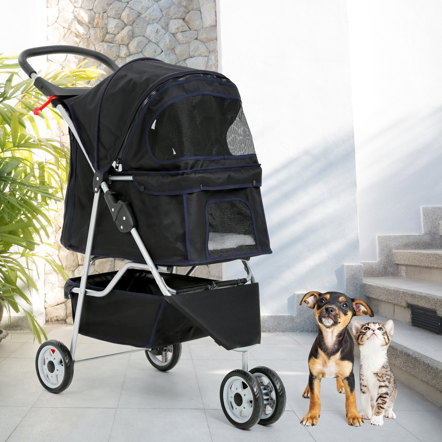 NiamVelo 3-Wheel Pet Stroller, Foldable Dog & Cat Travel Carrier with ...