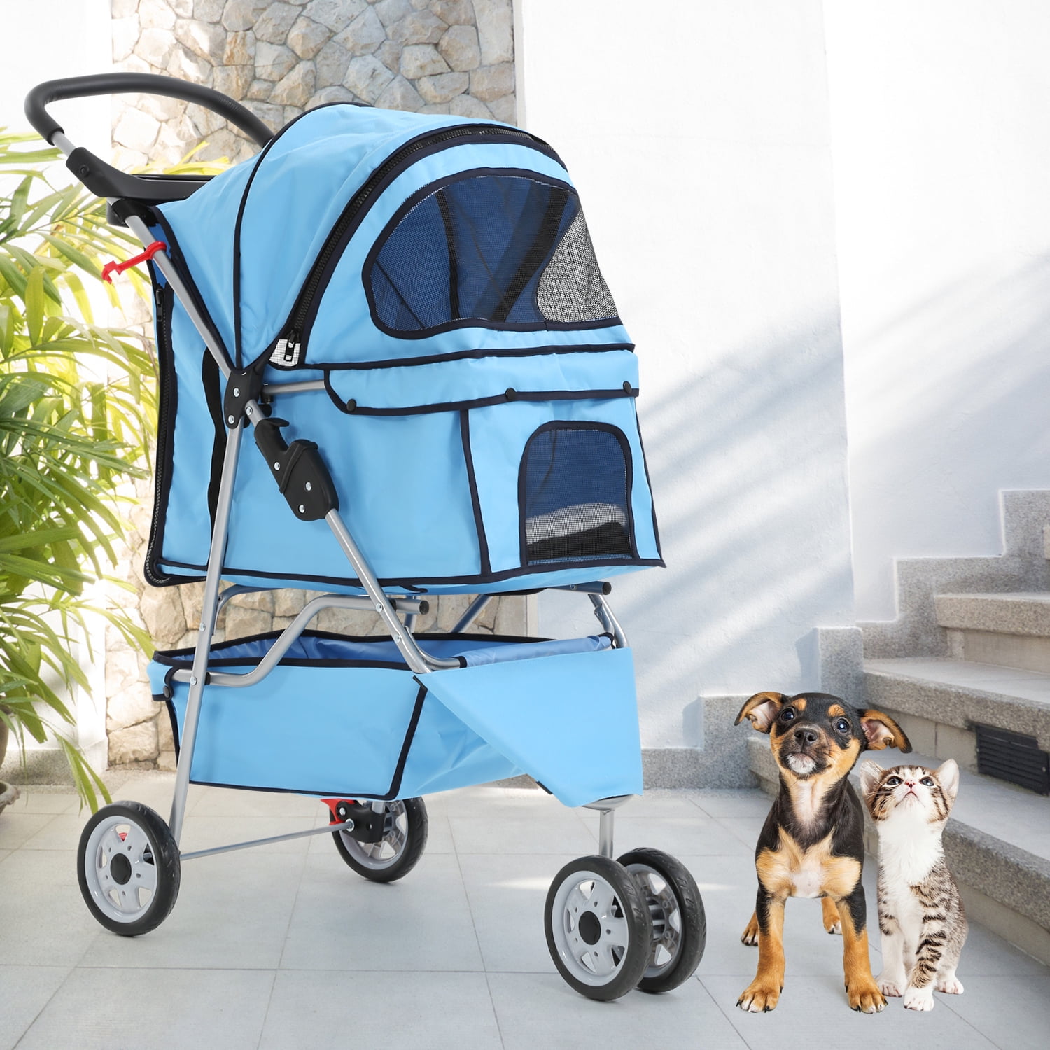NiamVelo 3-Wheel Luxury Pet Carriage, Foldable Travel Carrier for Dogs ...