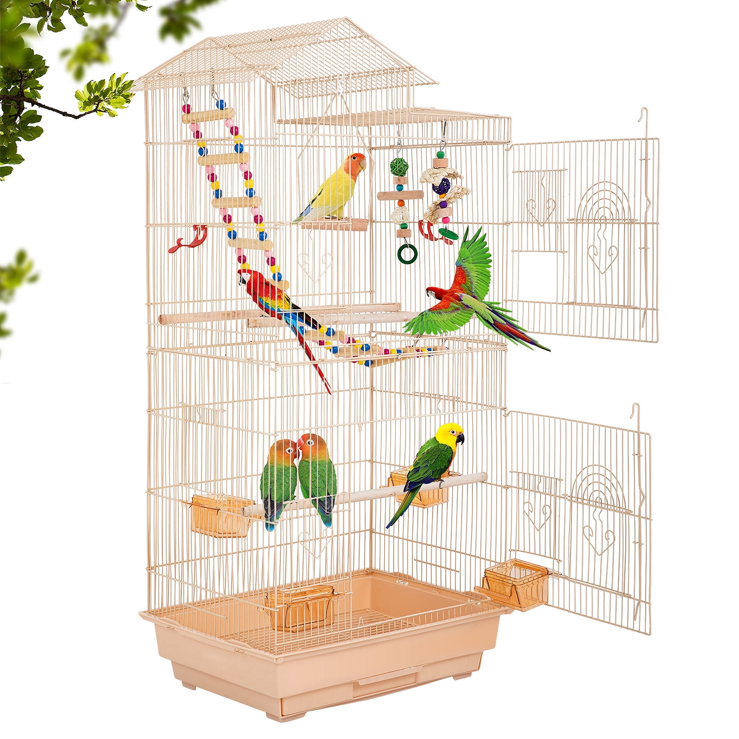 NiamVelo 39 inch Metal Bird Cage for Parakeets, Roof Top Parrot Cage ...