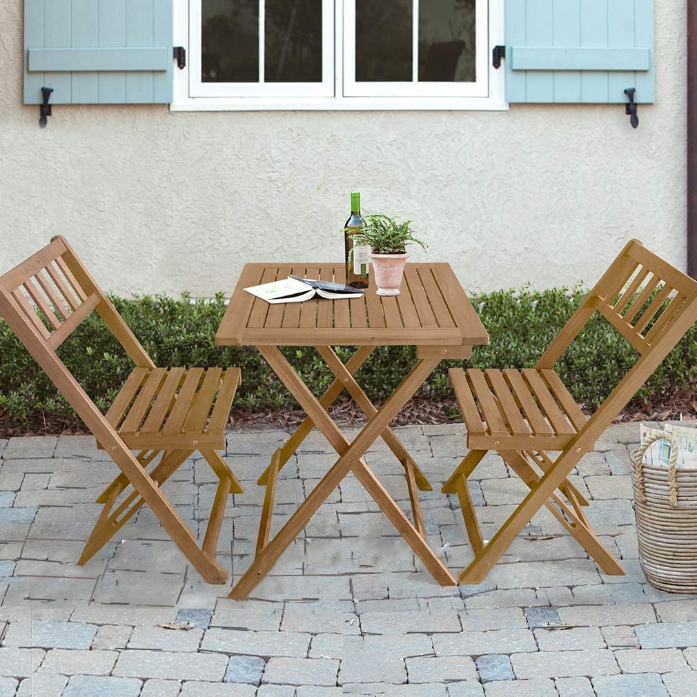 NiamVelo 3Pcs Acacia Wood Folding Patio Bistro Set for Front Porch ...