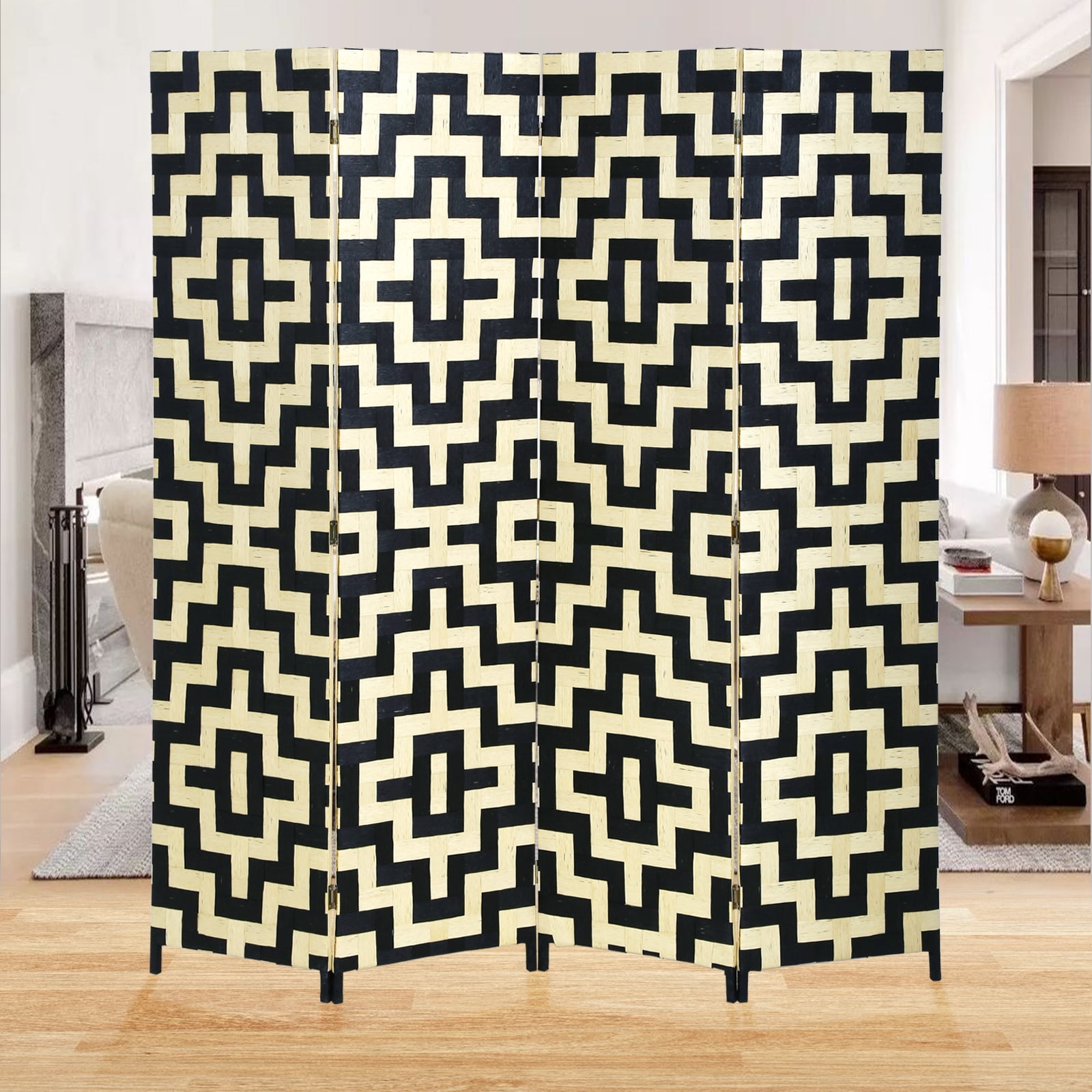 NiamVelo 4 Panel Wood Room Dividers Folding Privacy Screen Portable ...