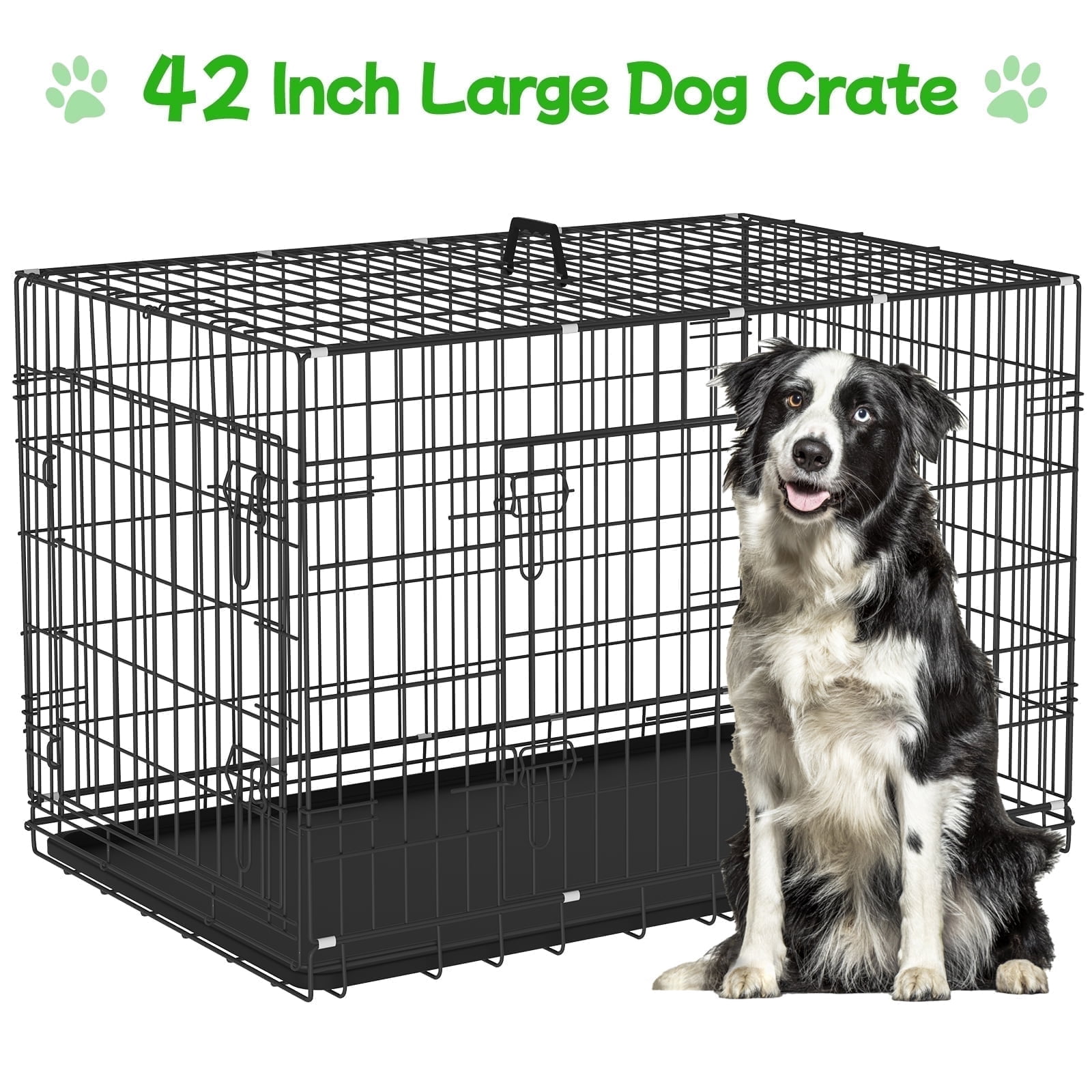 NiamVelo 42'' Large Dog Crate Heavy Duty Dog Cage Folding Metal Pet ...