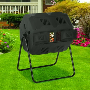 Outdoor Compost Tumbler 43 Gallon Dual Chamber Large Compost Bin 360 ...