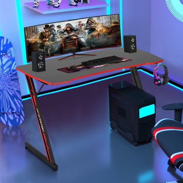 NiamVelo 47 inch Gaming Desk, Z-Shaped PC Computer Table Ergonomic ...