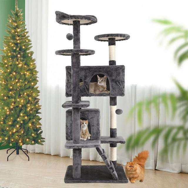 NiamVelo Large 54-in Kitten Climbing Double Condo Cat Tree Tower with ...