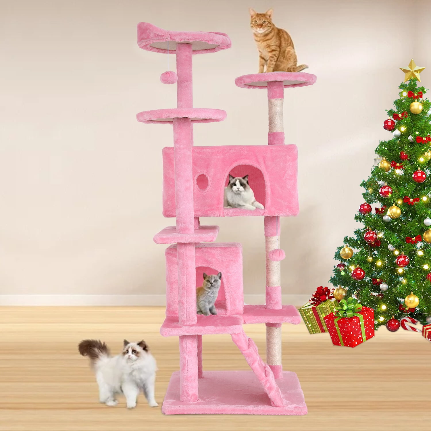 NiamVelo Cute Large Modern 54-in Double Condo Cat Tree Tower with ...