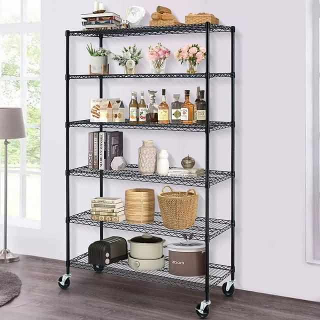 NiamVelo 6 Tier Wire Shelving Unit Adjustable Storage Shelves Rack with Wheels 6000 lbs Capacity ...
