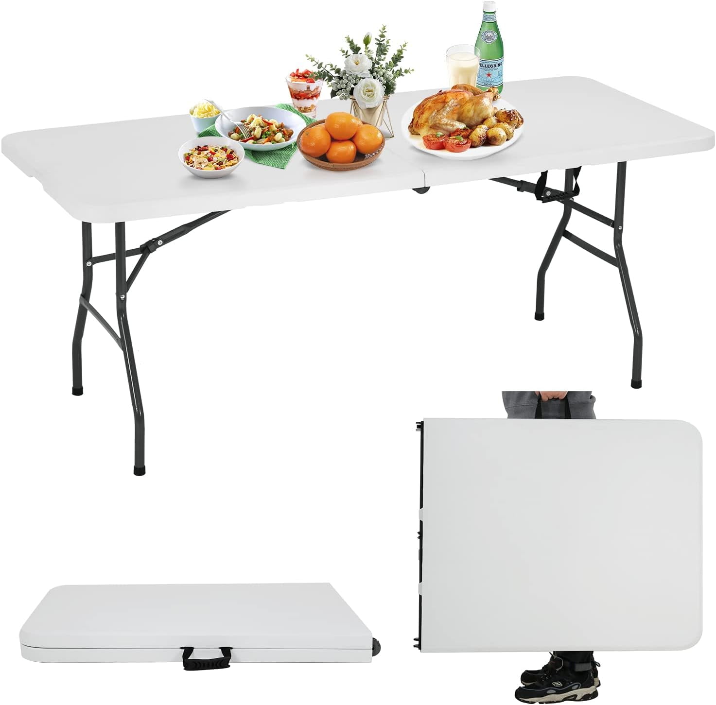 NiamVelo 6ft Heavy Duty Folding Table, Portable, Indoor/Outdoor ...