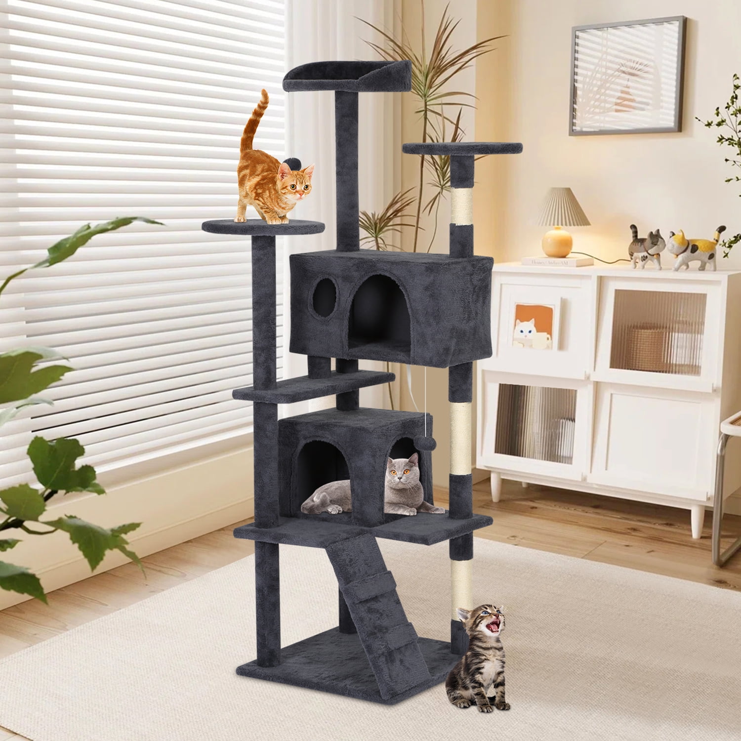 NiamVelo 62"H Cat Tree Cat Tower Condo Indoor Cat Furniture Kitty ...