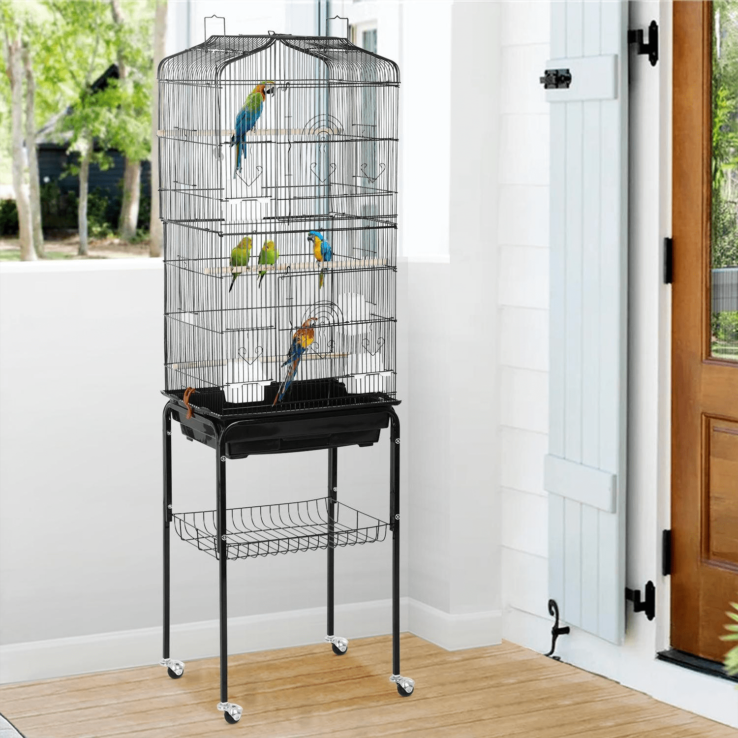 NiamVelo 64-inch Metal Bird Cage with Rolling Stand & Bottom Tray, Pet ...