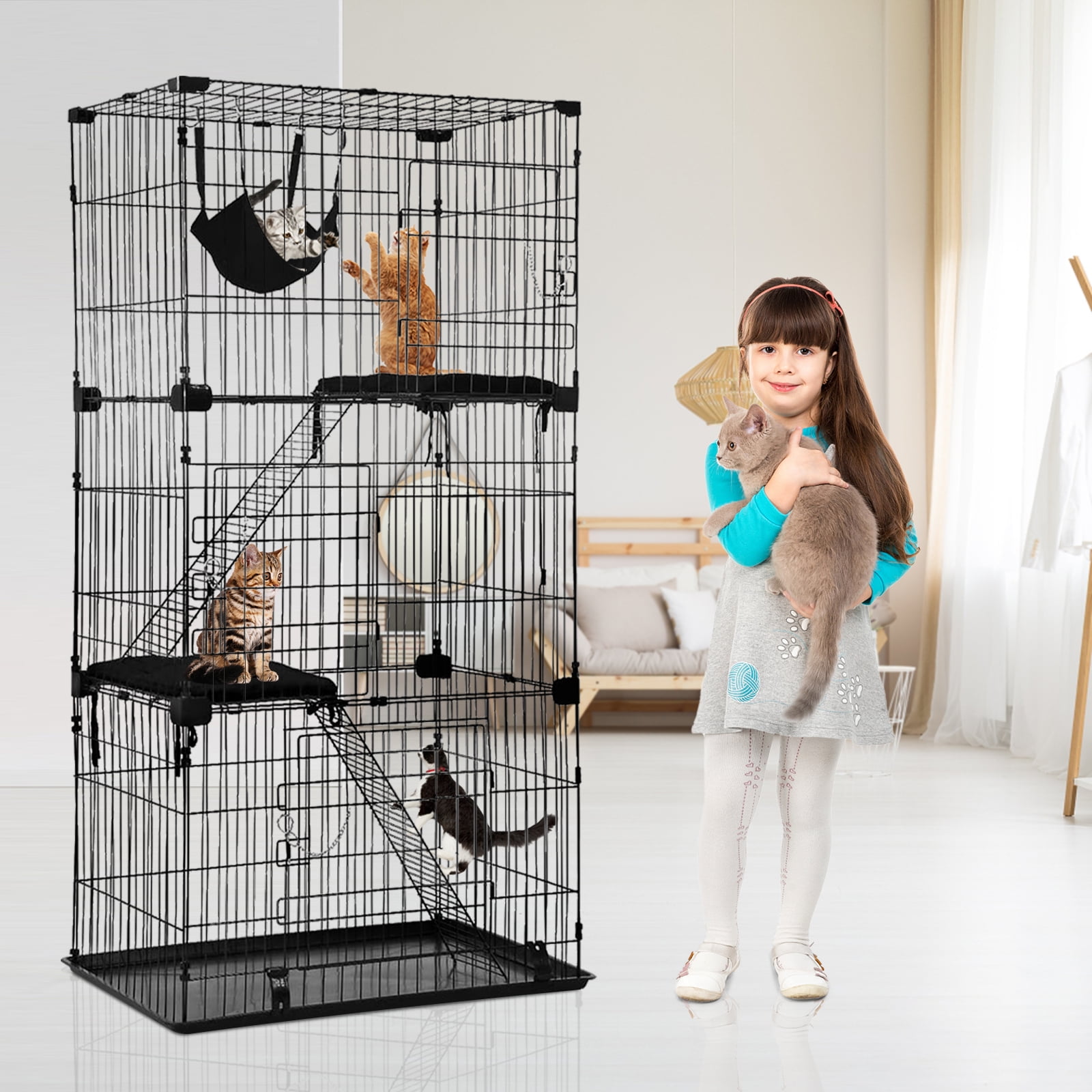 NiamVelo 67 inch Metal Cat Cage Indoor Cat Crate Kennel Pet Playpen ...