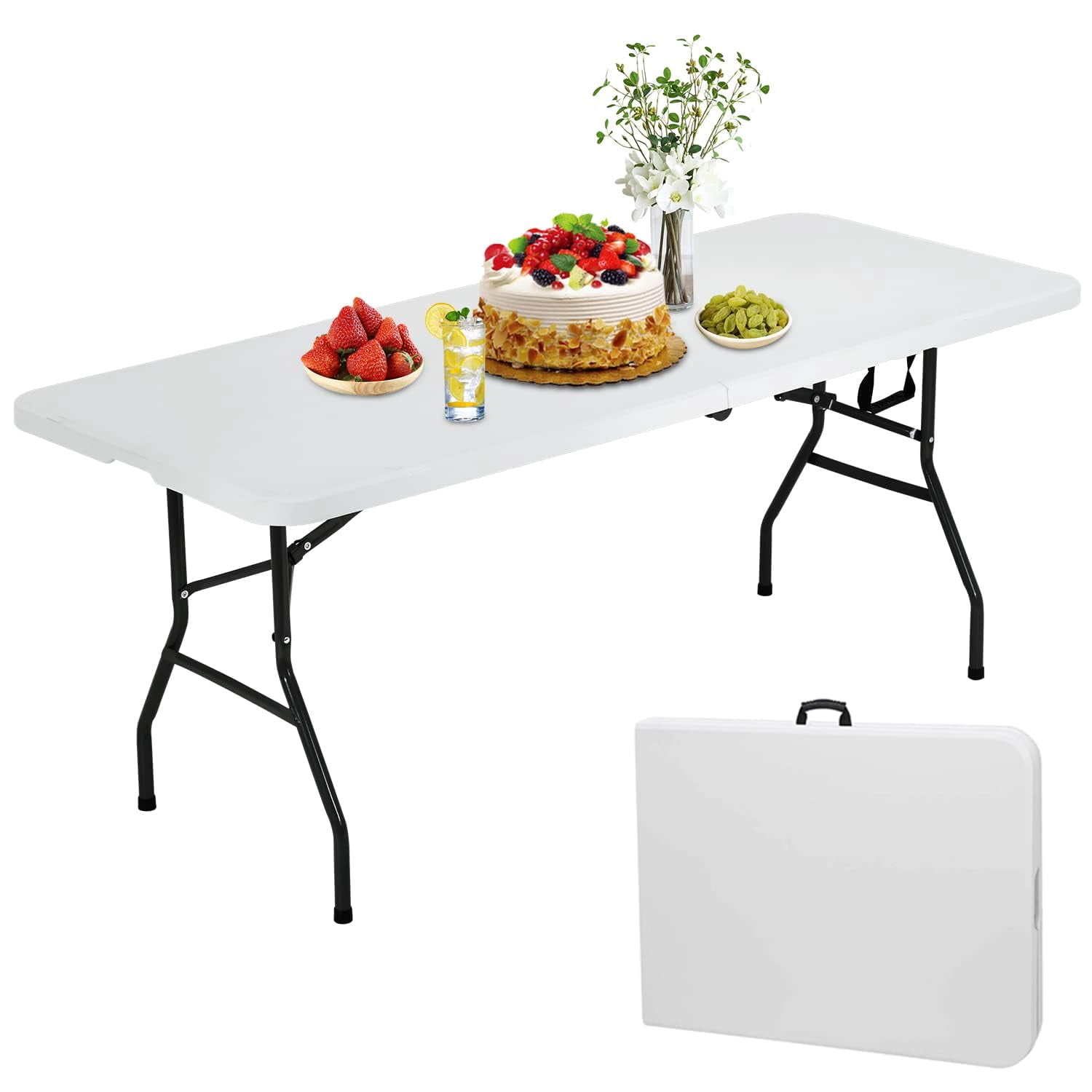 NiamVelo 6ft Folding Table Portable Plastic Indoor Outdoor Camping ...