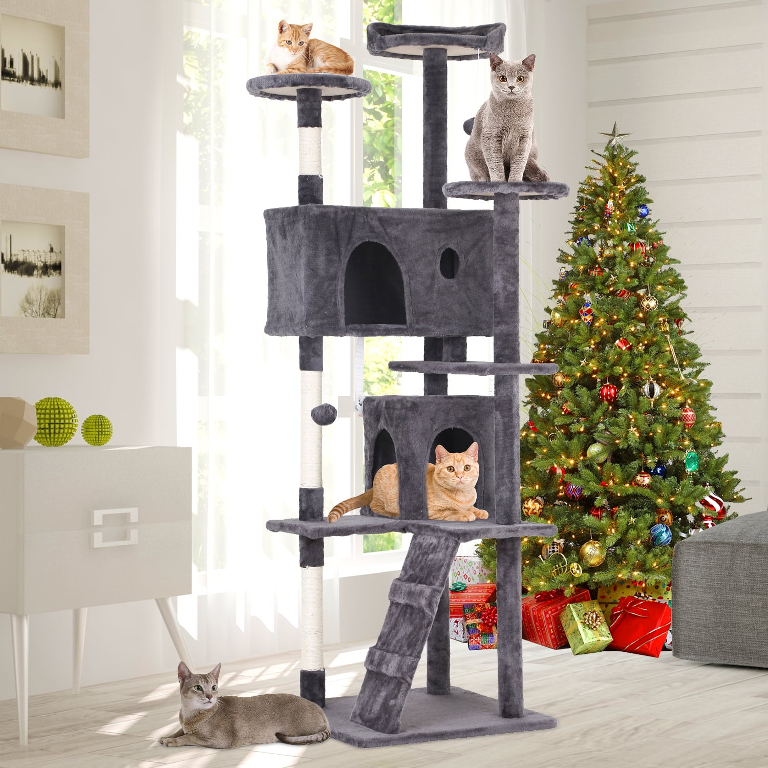 NiamVelo Sturdy Large Cat Tree Tower, Climbing Furniture Condo with ...