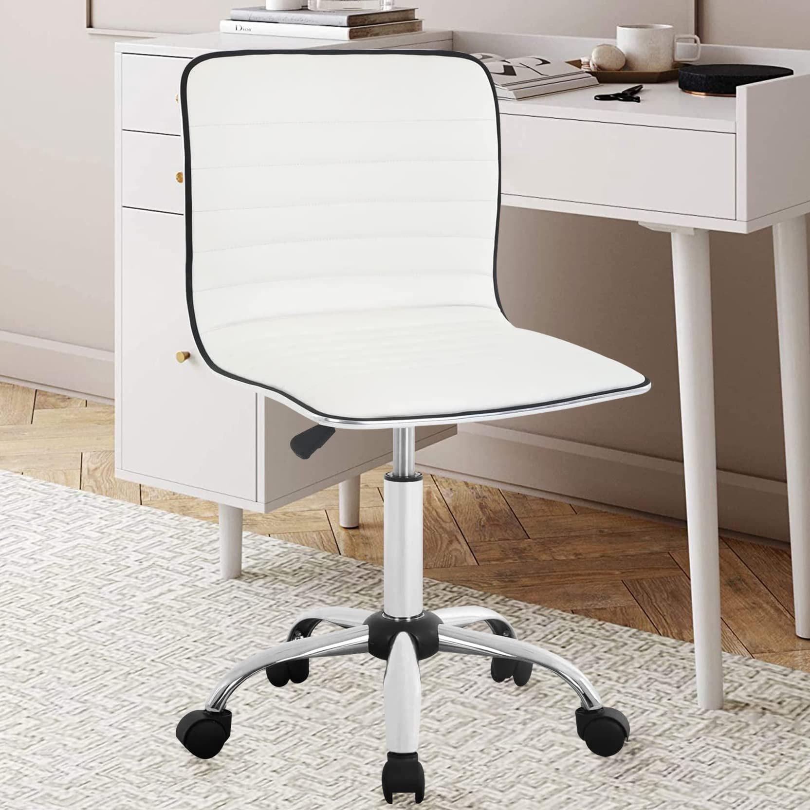 NiamVelo Armless Office Chair Low Back Leather Swivel Office Chair ...