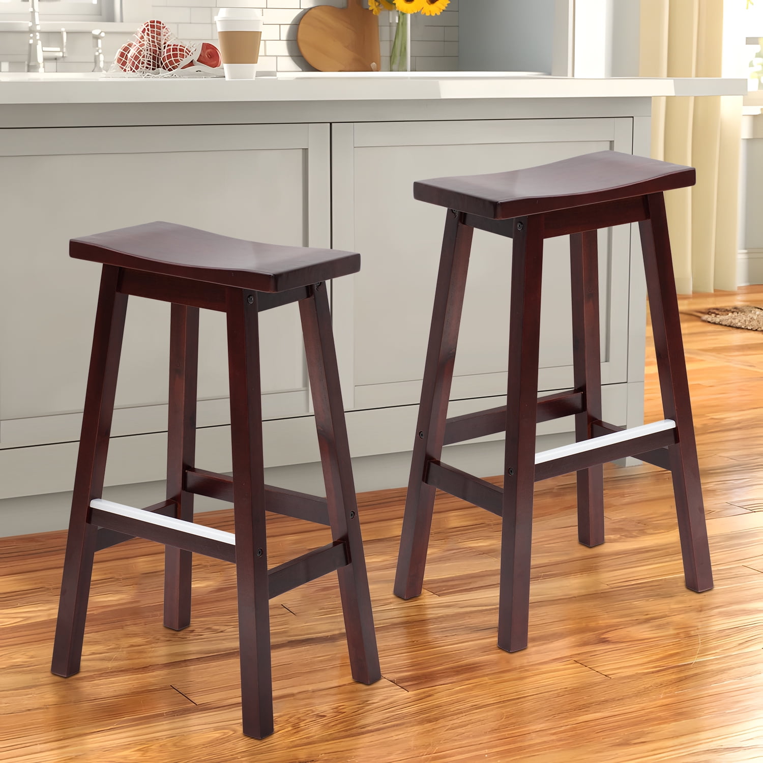NiamVelo Set of 2 Solid Wood Seat Bar Stools, 24-Inch Height Kitchen ...