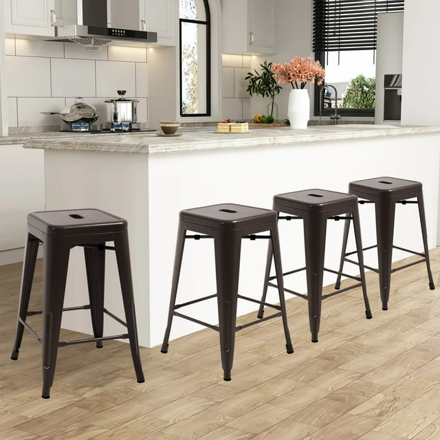 NiamVelo Set of 4 High Quality Bar Stools, 24 inch Counter Height Metal ...