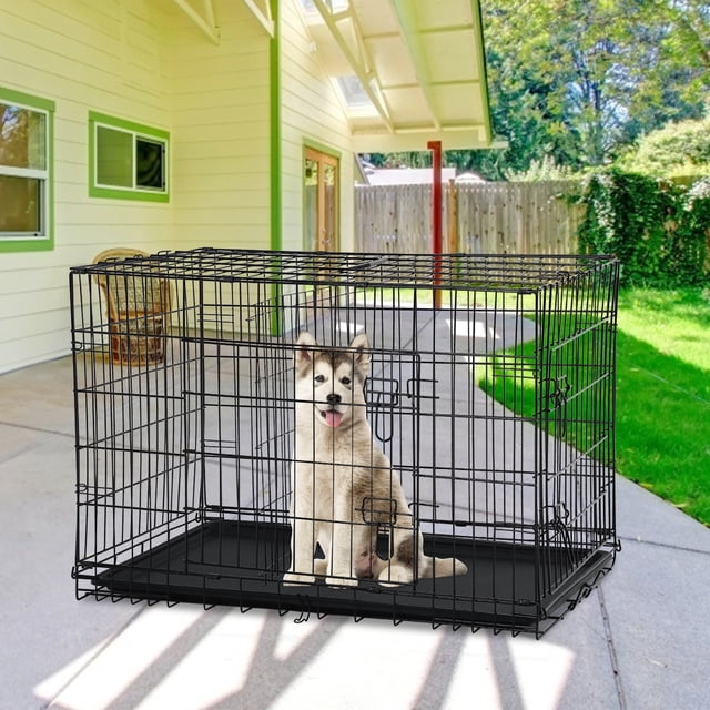 NiamVelo 36'' Metal Dog Crate, Foldable Kennel with Tray & Handle, for ...