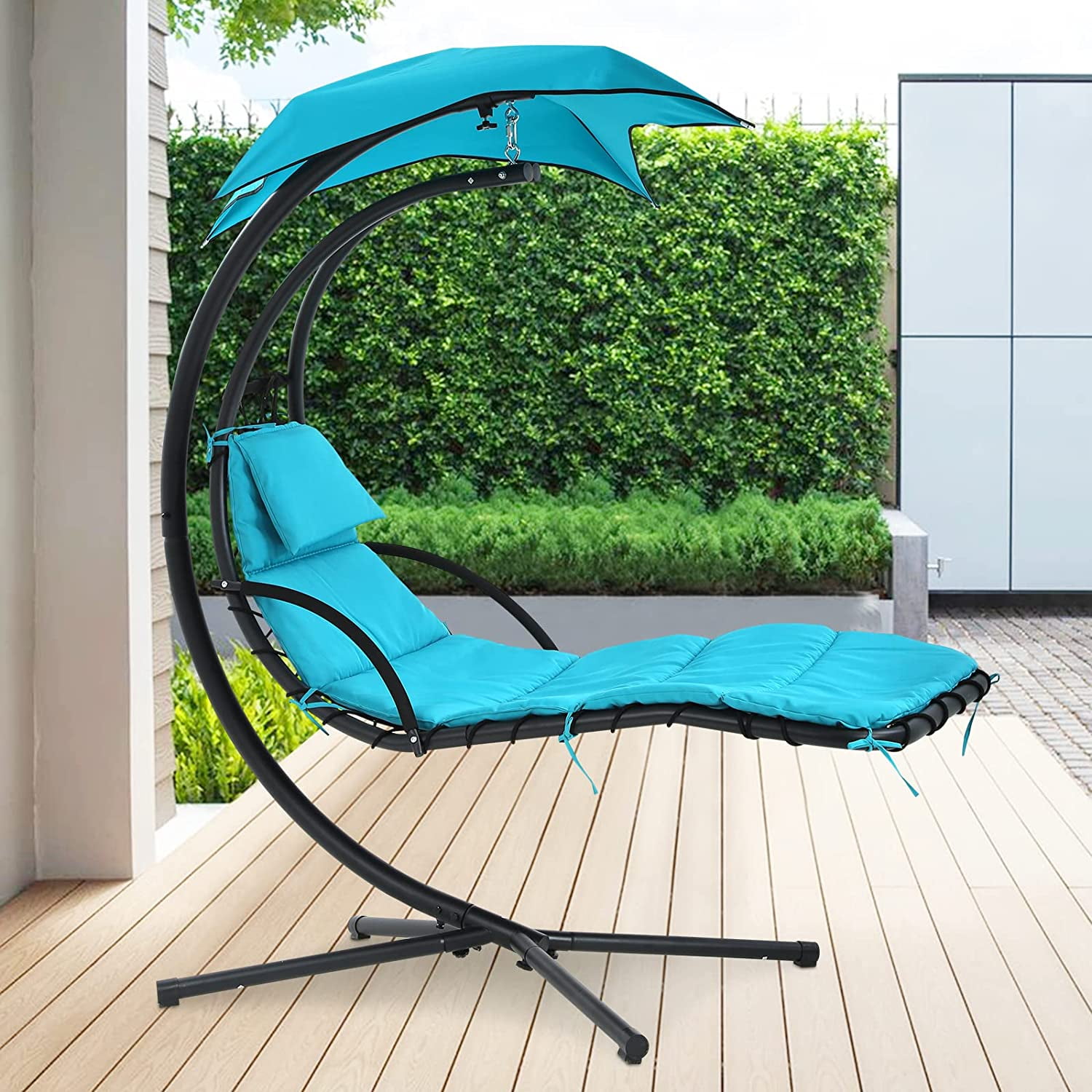 NiamVelo Hanging Chaise Lounge Chair, Floating Arc Stand, Blue, Built ...