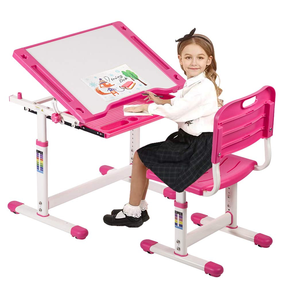 NiamVelo Kids Adjustable Height Activity Desk and Chair Set, Pink ...