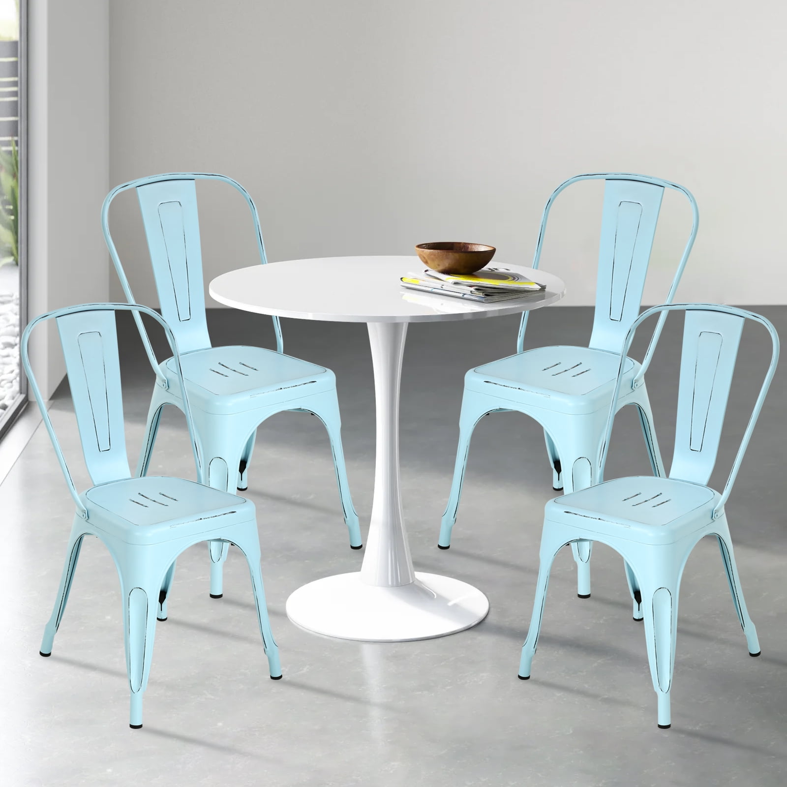 NiamVelo Metal Dining Chair Set of 4 Stackable Chair 18" Seat Height ...