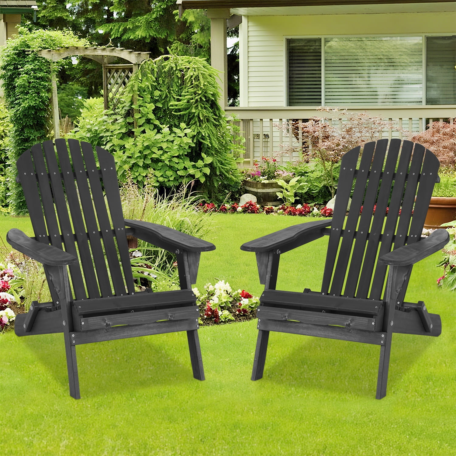 NiamVelo Outdoor Adirondack Chairs Set of 2, Folding Lounger Chair for ...