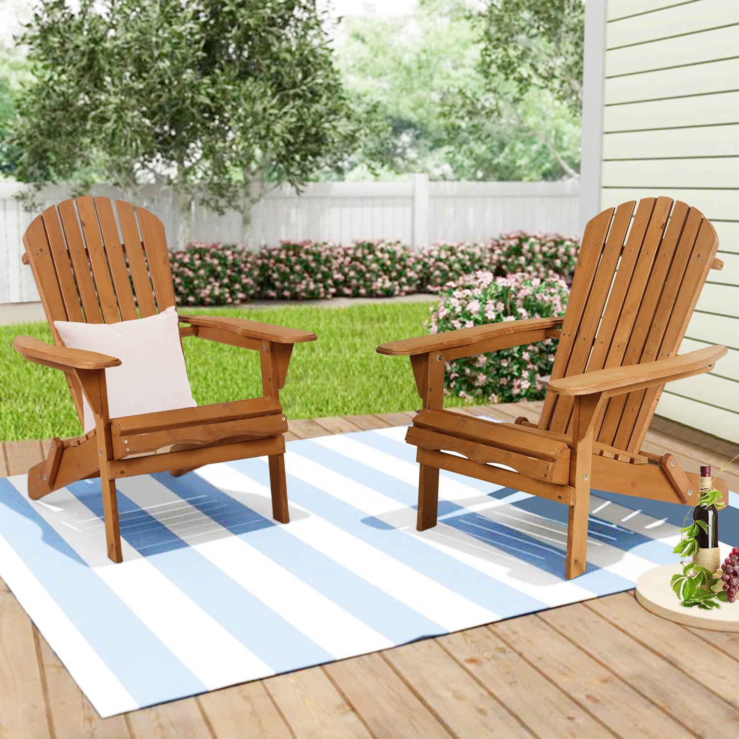 NiamVelo 2-Pack Adirondack Chairs, Outdoor Folding Lounger, Acacia Wood ...