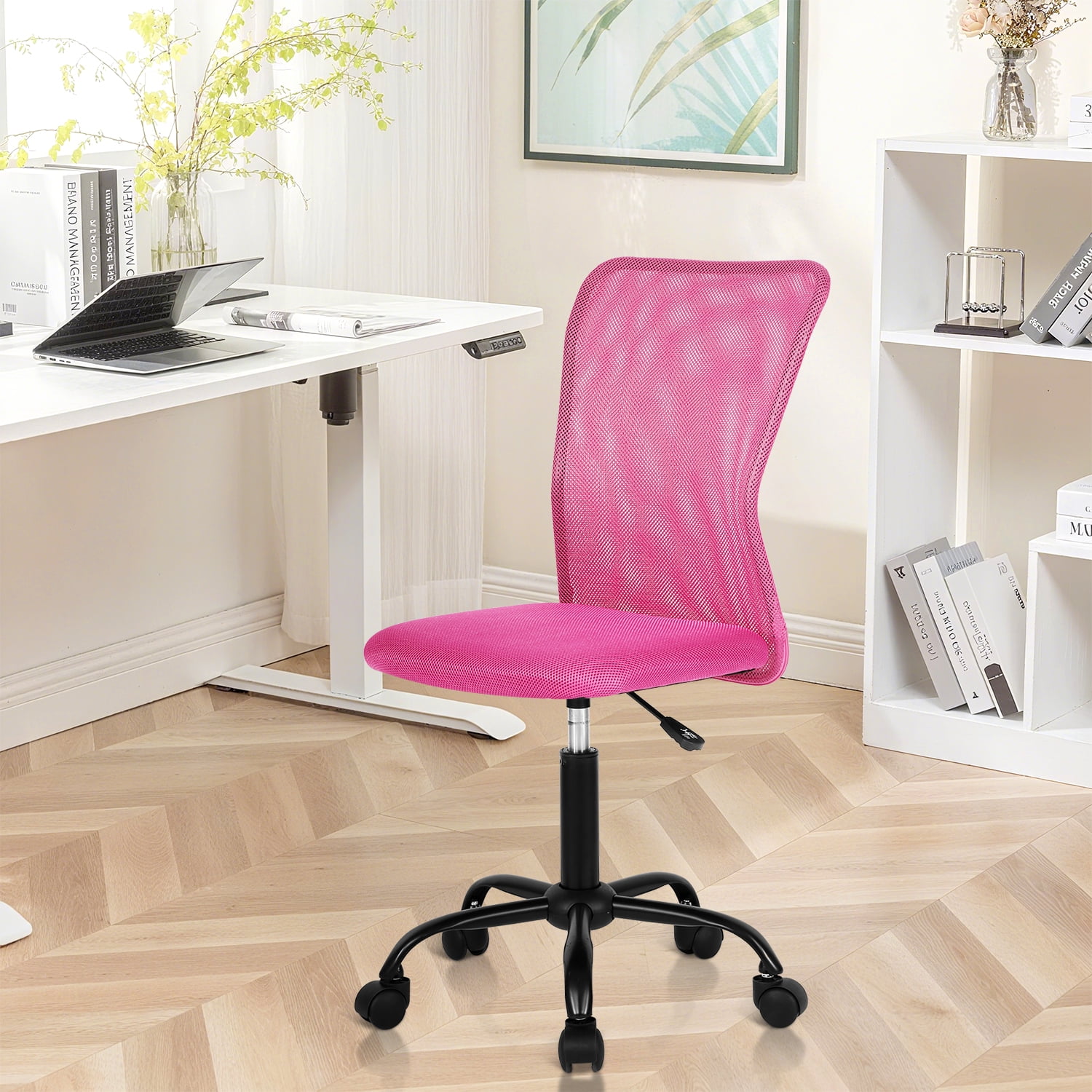 NiamVelo Pink Office Chair, Adjustable Armless Mesh Desk Chair with ...