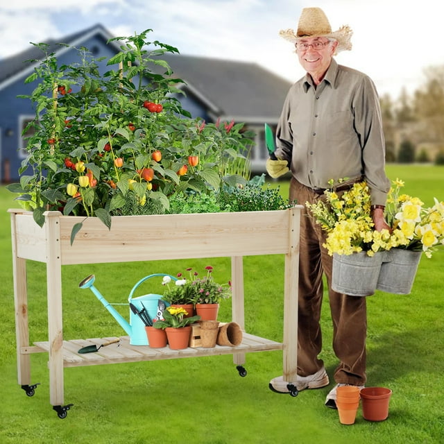 NiamVelo Raised Garden Bed, Elevated Wood Planter Box with Wheels and ...