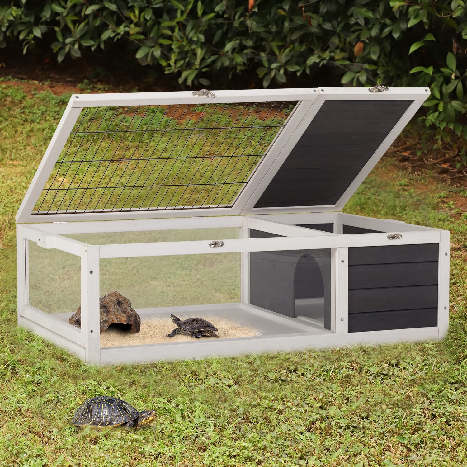 Coziwow 38" Wooden Tortoise House Flip-Top Turtle Cage for Reptiles and ...