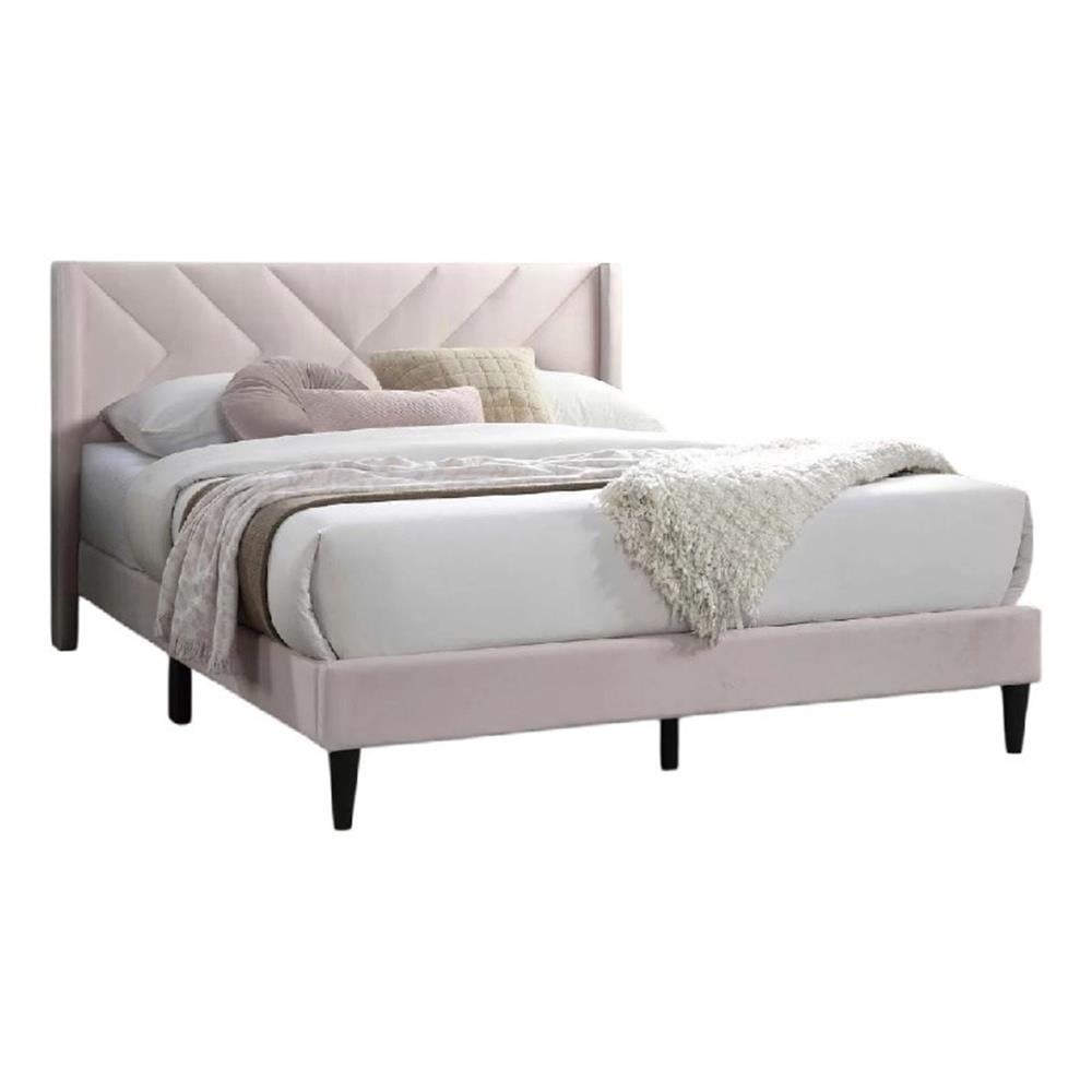 Niasa Full Size Bed-Chevron Tufted Pink Velvet Upholstered Foam ...