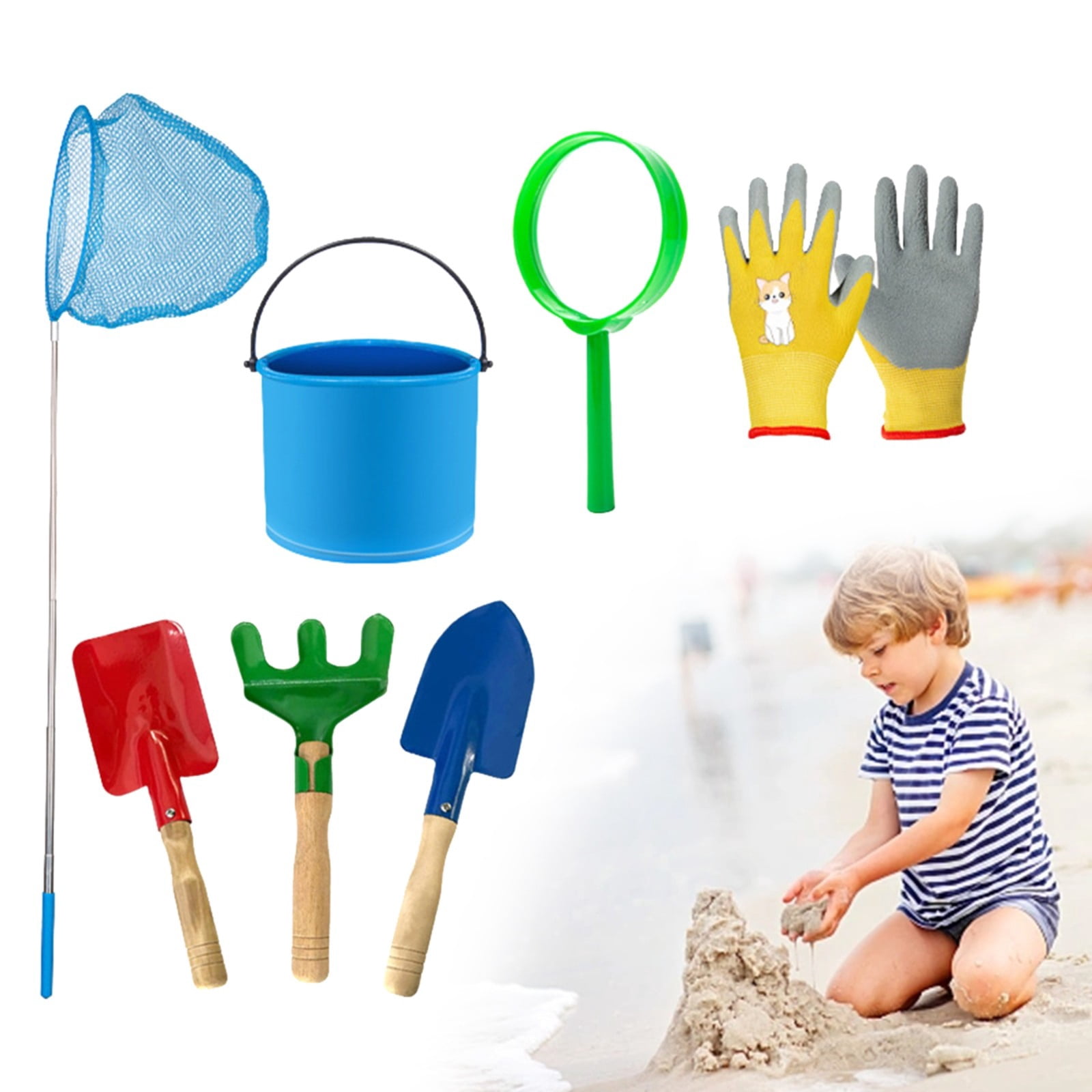 Niaviben Beach toy Beach Toy Children's Bucket Gloves 3 Sand Shovels ...