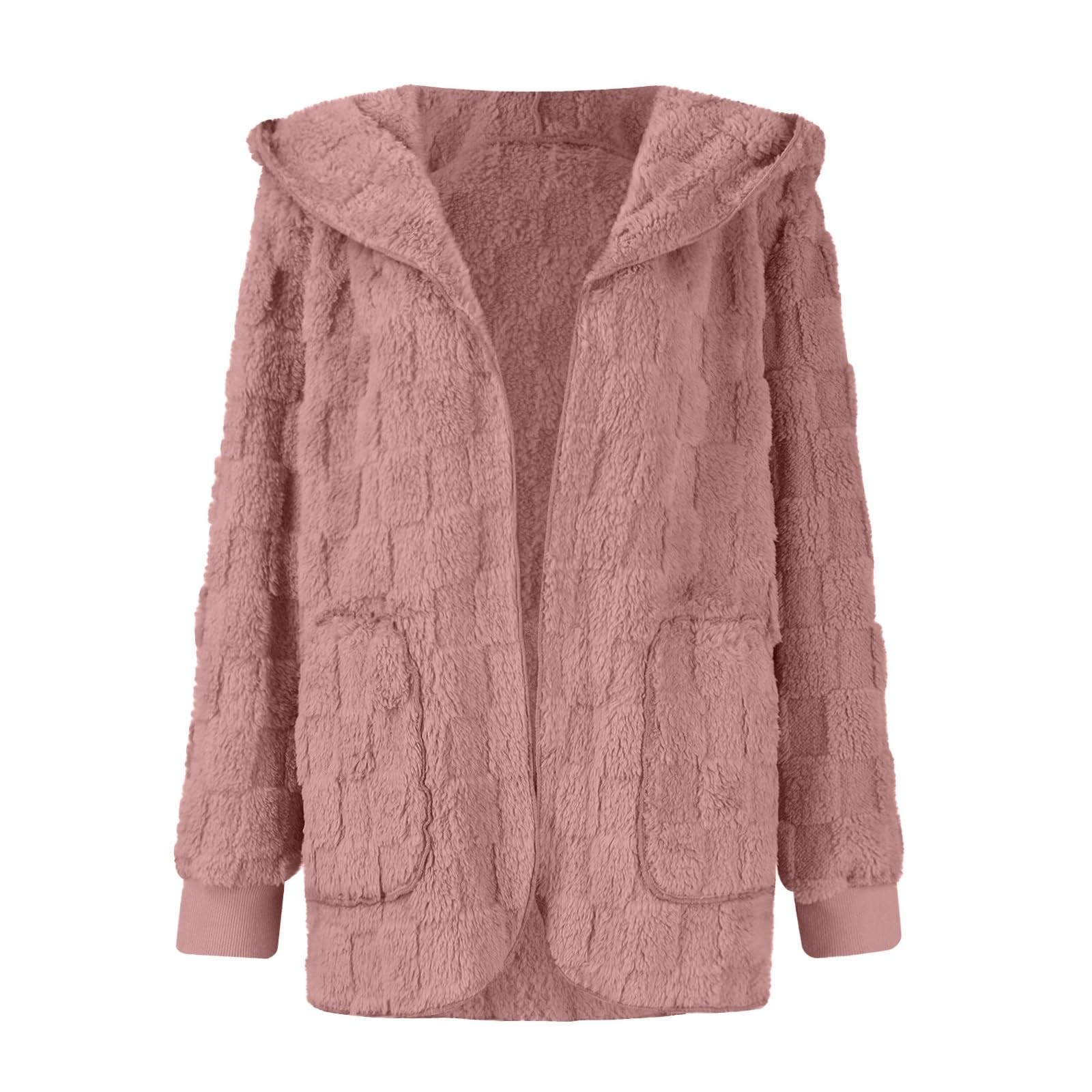 Niaviben Fuzzy Jacket fleece hoodie women warm jacket Jacket Open Front ...