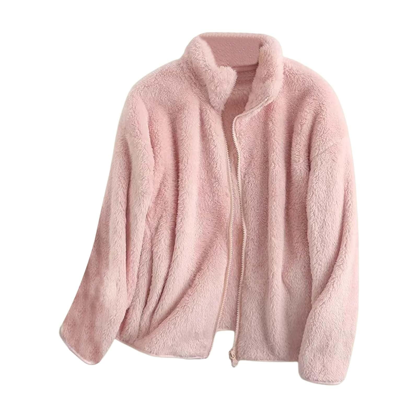 Niaviben Fuzzy Jacket fleece hoodie women warm jacket Jacket Stand Up ...
