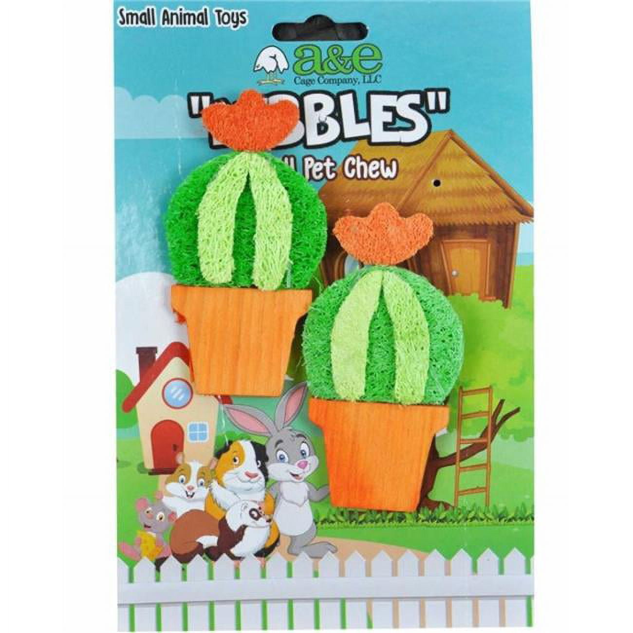 Nibbles Barrel Cactus Loofah Chew Toy with Wood for Small Animals ...