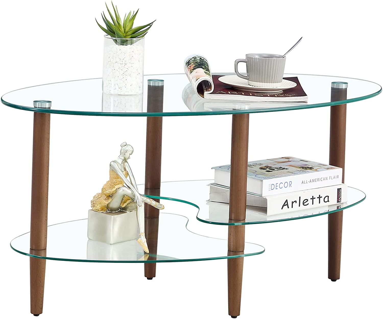 NicBex Oval Coffee Table Transparent Glass Coffee Table Modern Table in ...