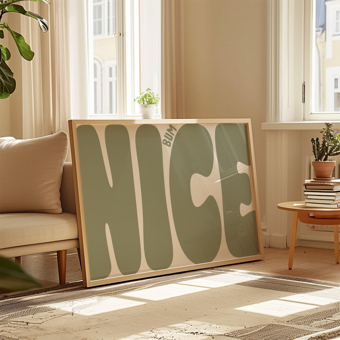 Nice Bum Art Poster, Boho Sage Green Neutral Bathroom Poster ...