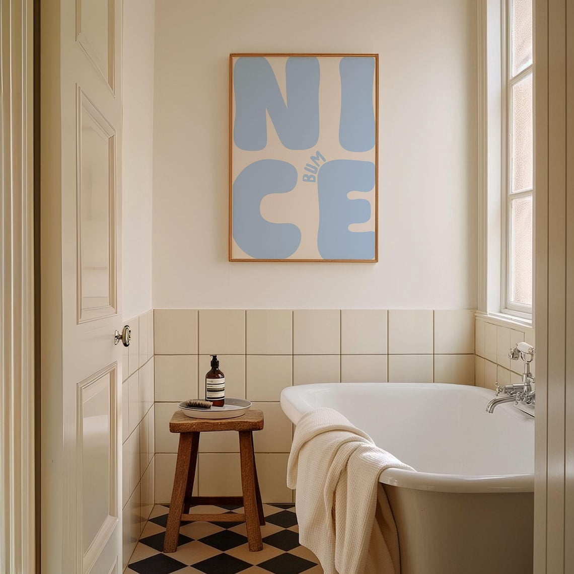 Nice Bum Art Poster, Bold Neutral Bathroom Poster, Typography Poster ...