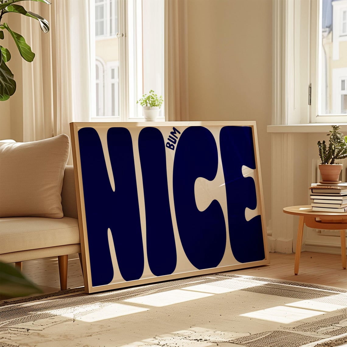 Nice Bum Art Poster, Navy Blue Neutral Bathroom Poster, Typography ...