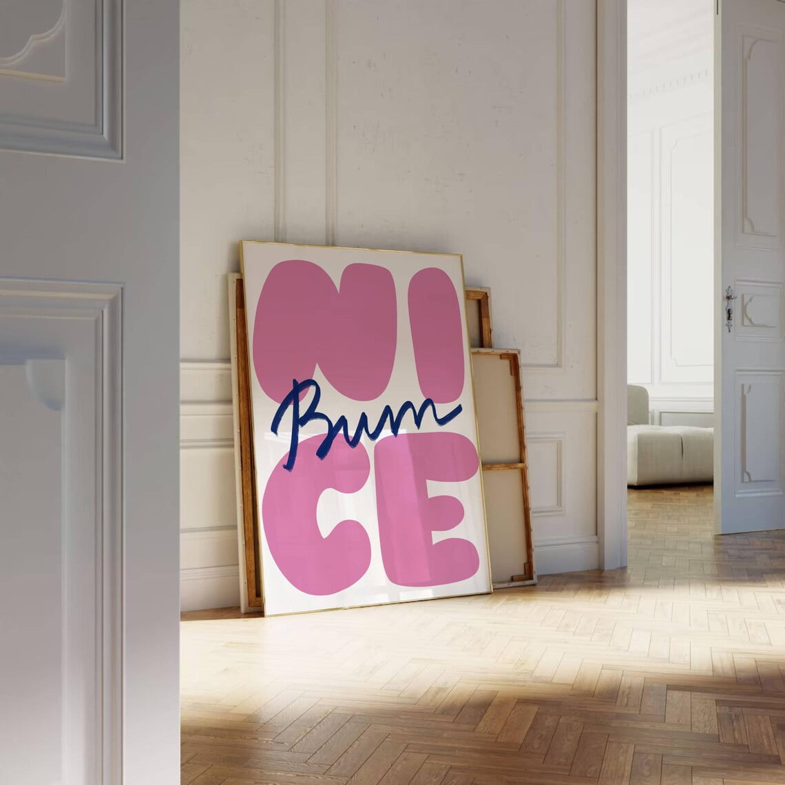 Nice Bum Art Print Bathroom Poster Bold Pink Bathroom Print Typography ...
