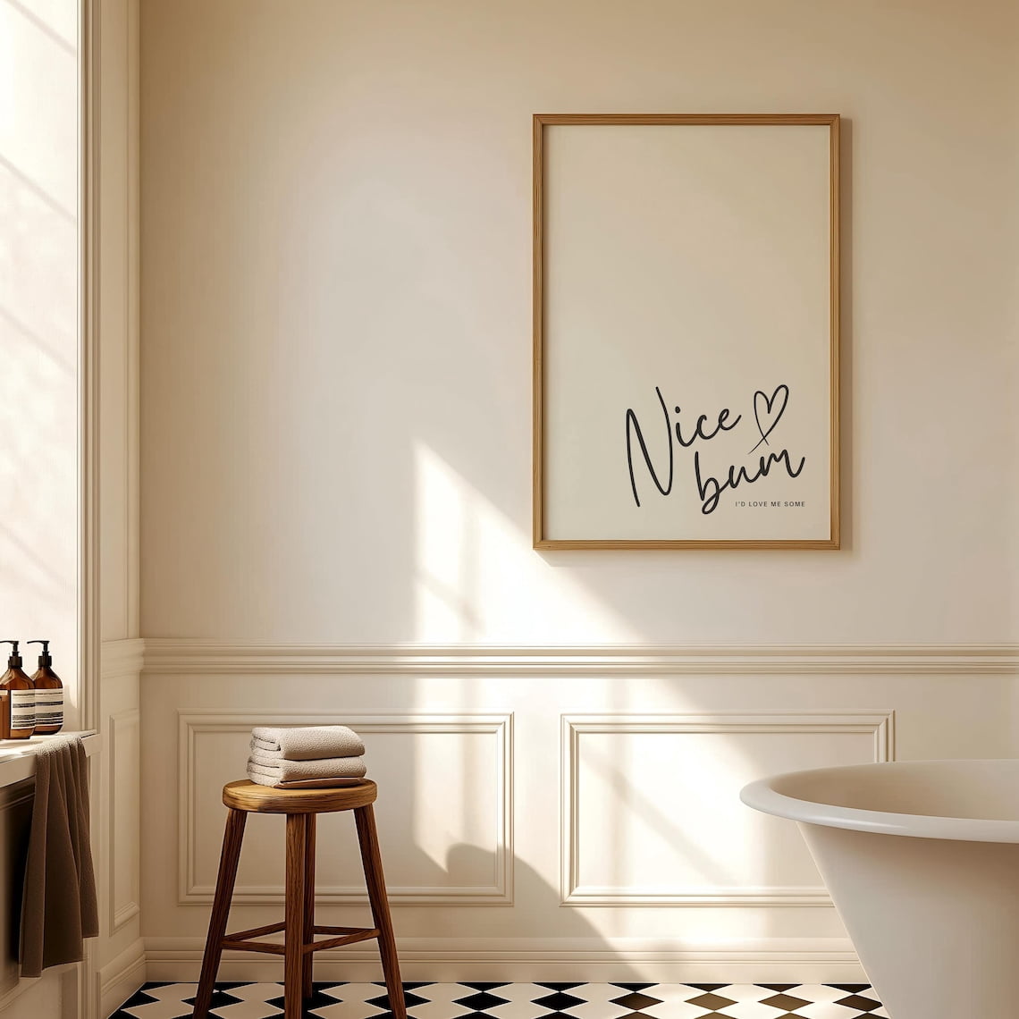 Nice Bum Art Print, Bathroom Print Neutral Minimalist Wall Art ...