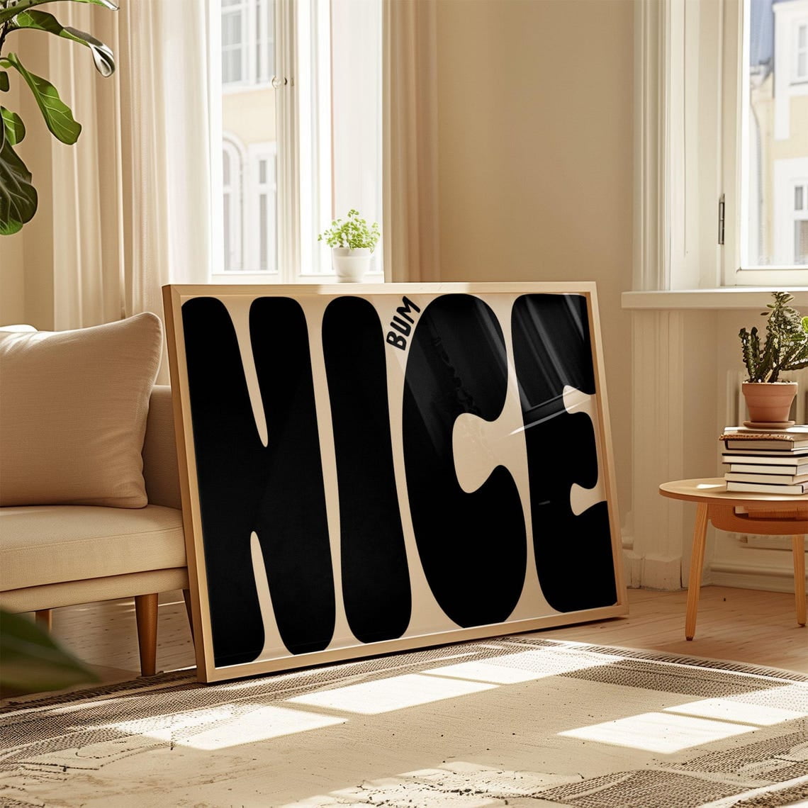 Nice Bum Art Print, Black + Beige Neutral Bathroom Print, Typography ...